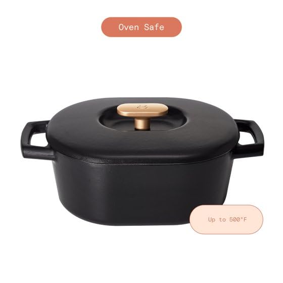 Beautiful 6 Quart Enamel Dutch Oven, (Black Sesame) by Drew Barrymore