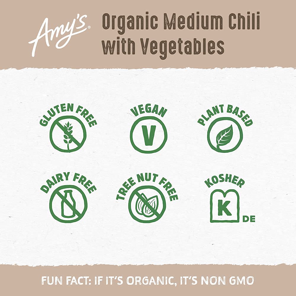 Amy's Organic Chili, Vegan Medium Chili, Gluten Free, Made With Organic Vegetables, 14.7 Oz