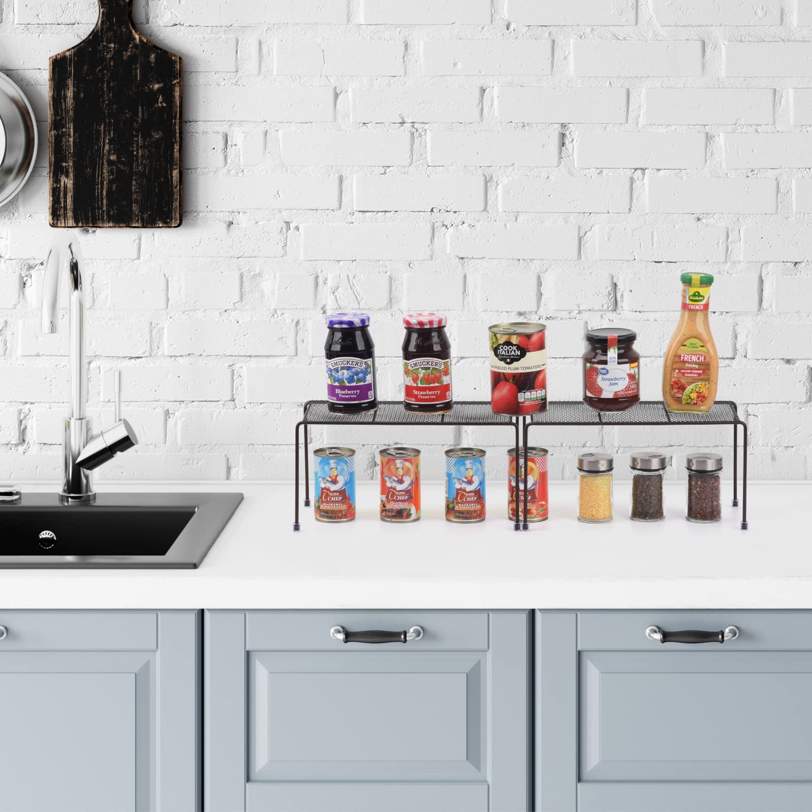 AKAZA Mini Mesh Kitchen Shelves,Cabinet Storage Shelf Rack, Cabinet Organization,Kitchen Bathroom Pantry Cupboard Desk Home Office, Fridge, Bathroom Cupboard, Non-Slip Plastic Feet (3, Black)