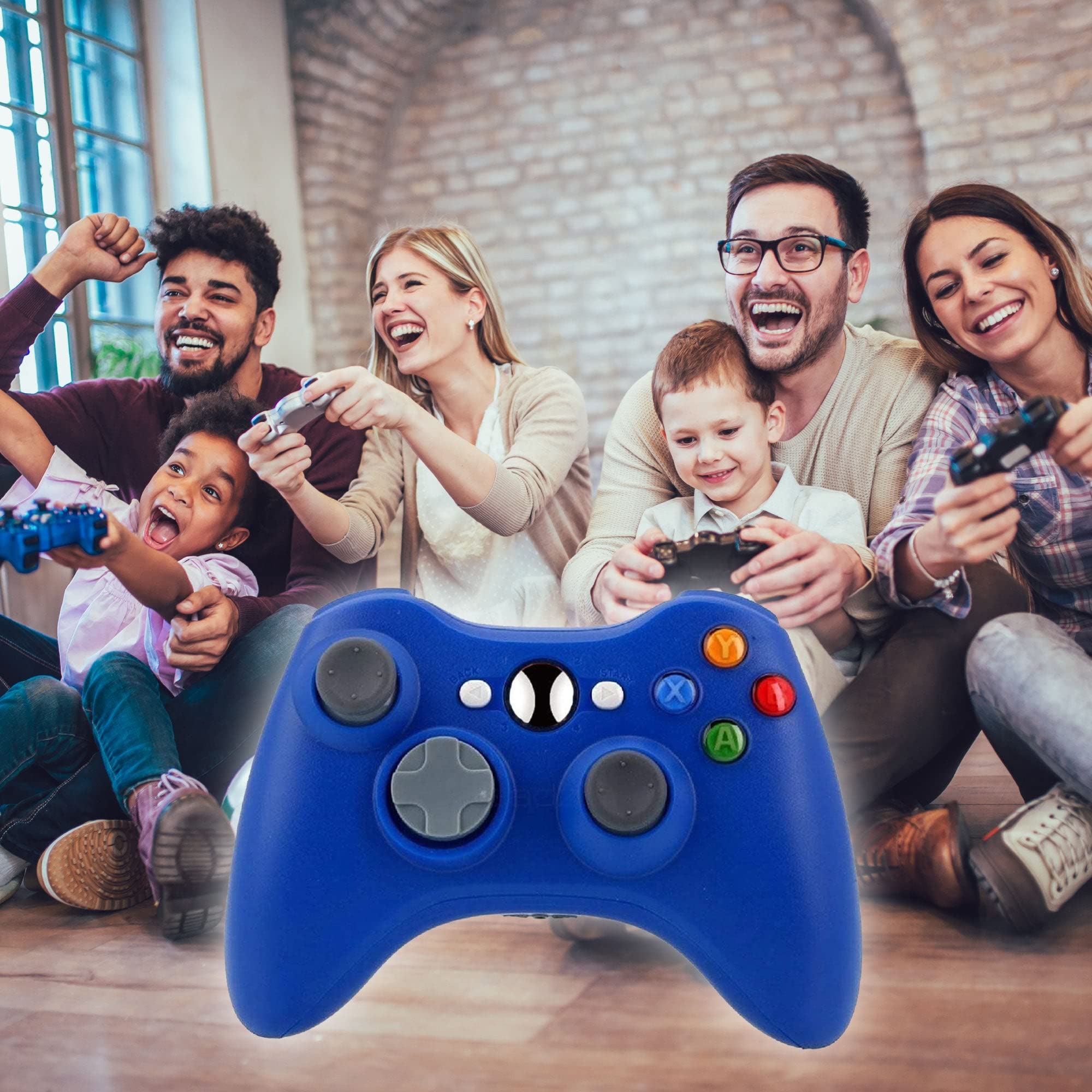 BEK Controller 2 Pack Replacement for Xbox 360 Controller, Wireless Remote Gamepad with Thumb Grips, Double Vibration, Live Play, Compatible with Microsoft Xbox 360 Slim PC Windows Color (Blue Black)
