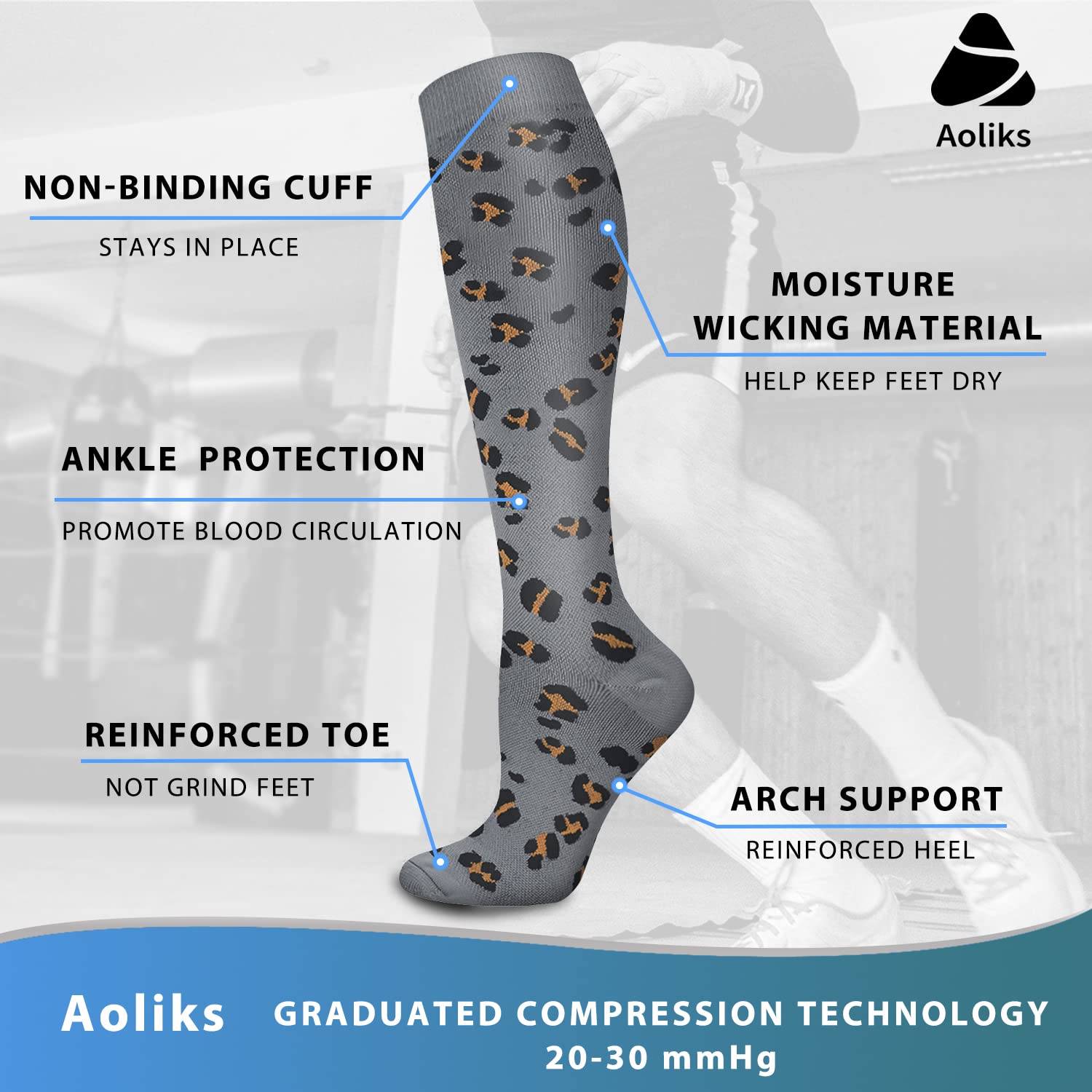 Aoliks Compression Socks for Women & Men Circulation 20-30 mmHg-Best for Running,Nurse,Travel,Cycling,Athletic