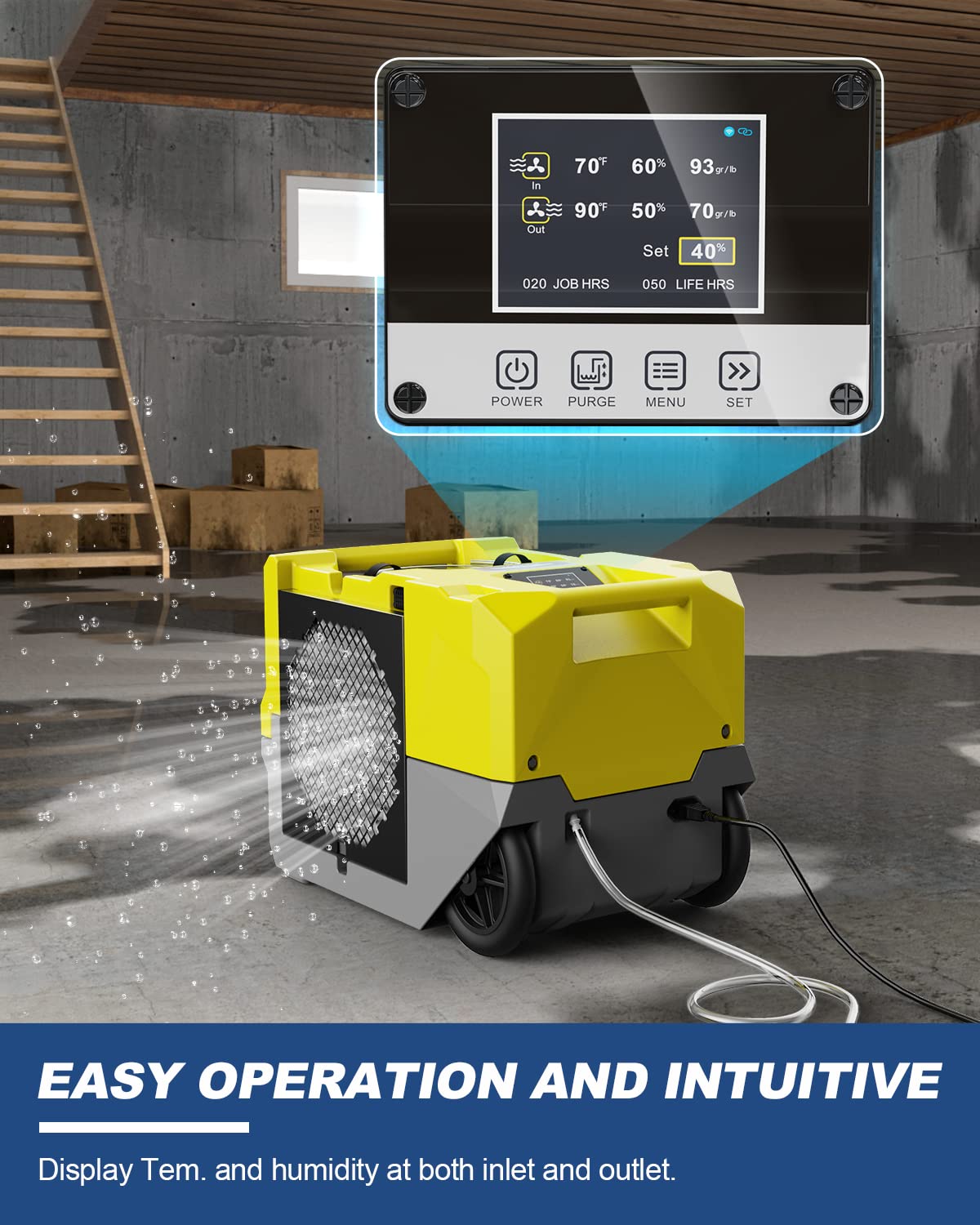 ALORAIR Smart WiFi Dehumidifier, 264 PPD High Performance, Commercial Dehumidifier with Pump, Compact, Portable, Industrial dehumidifier for Disaster Restoration, Yellow
