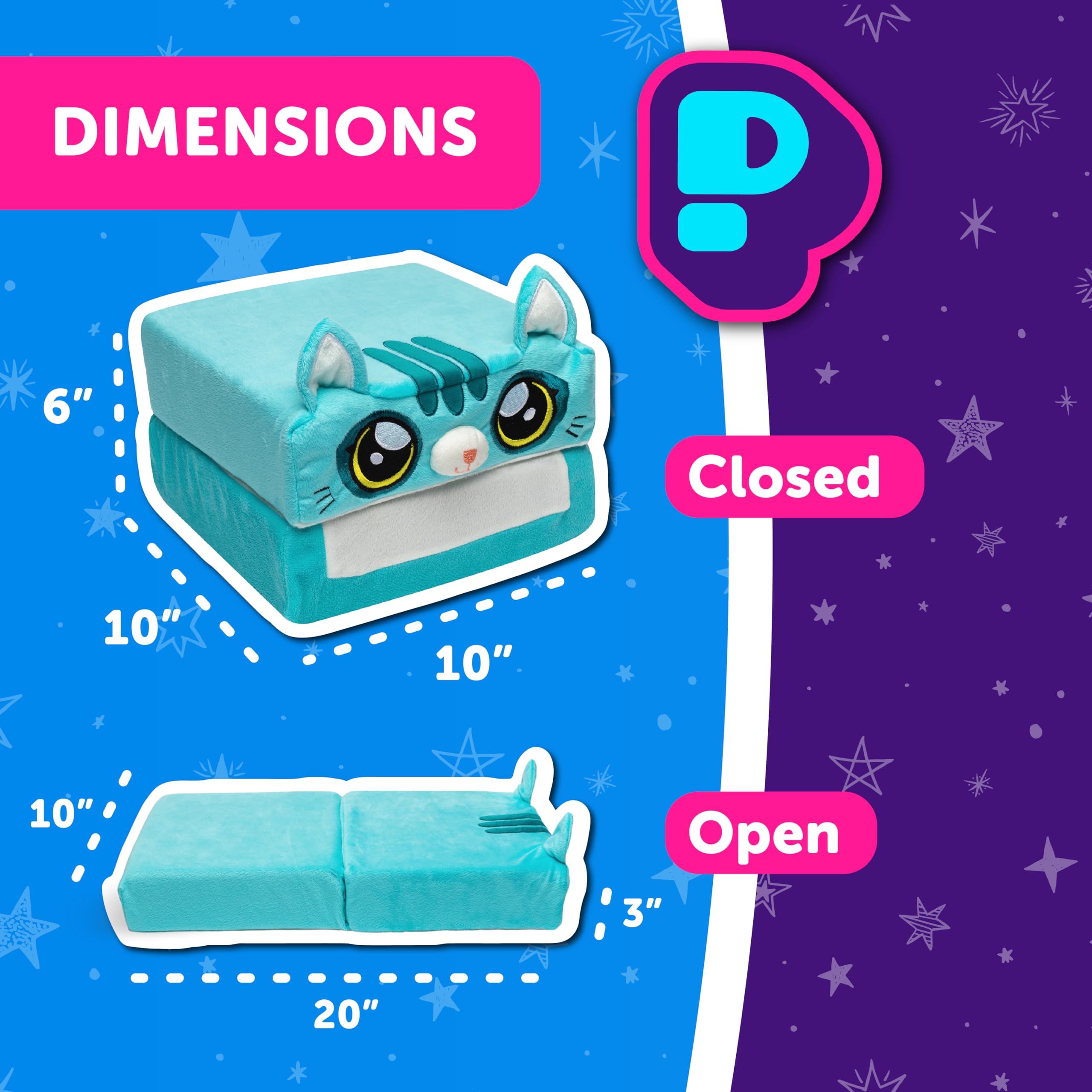 Pillow Cube Kid Cube - Toddler Pillow, Animal Pillows for Kids, Plush Pillows for Sleeping, Plushies, Memory Foam - Callie, Cat Pillow