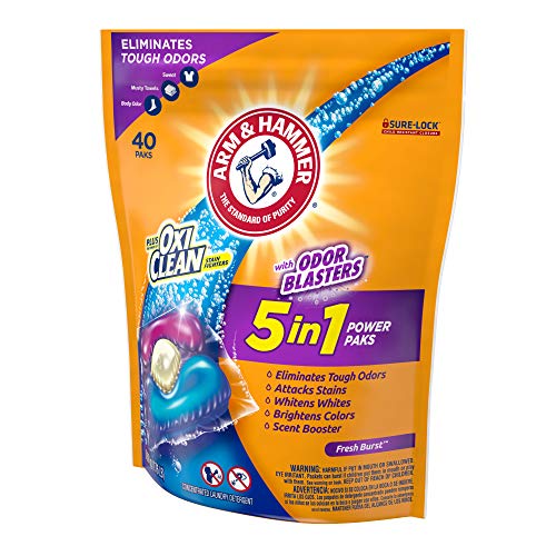 Arm & Hammer Plus OxiClean With Odor Blasters LAUNDRY DETERGENT 5-IN-1 Power Paks, 40CT (Packaging may vary)