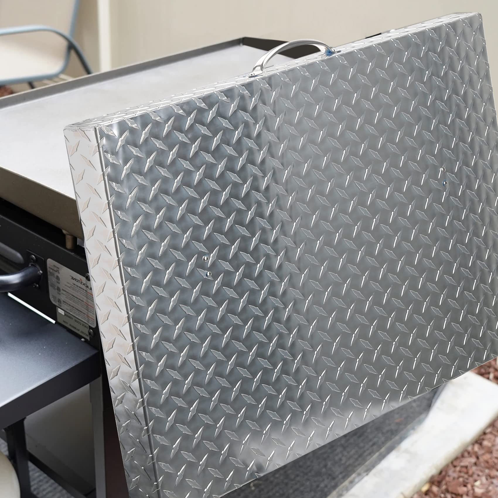 Grill Covers for 36 inch Blackstone Griddle, 36β Griddle Grill Lid Hard Cover Waterproof Aluminum with Stainless Steel Handle Diamond Plate Front or Rear Grease Griddle Accessories