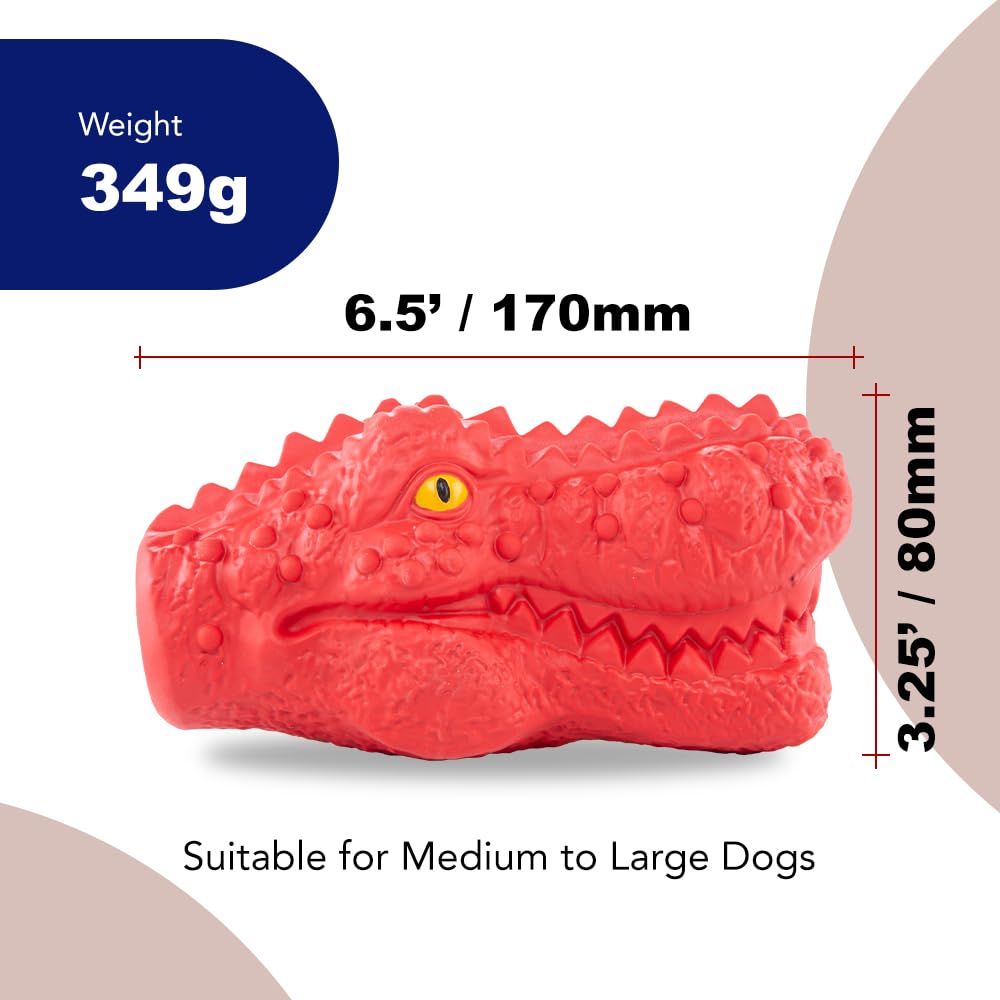 TSPRO Dinosaur Dog Chew Toys Interactive Dog Toy for Pets Increases IQ, Natural Rubber Dog Toys Squeaky for Teeth Cleaning and Training, for Aggressive Chewers (Dinosaur Red)