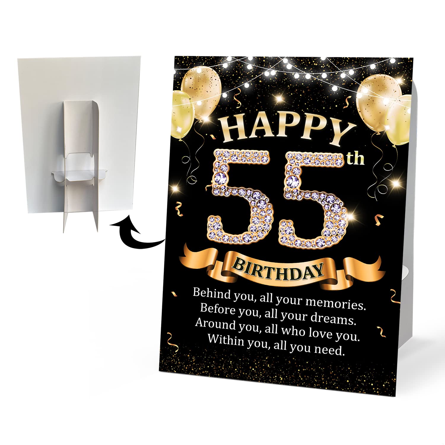 CMHIE 55th Birthday Party Signs with Paper Holder - Black Gold 55 Year Birthday Party Table Signs Decorations for Happy Birthday Party Activities Celebration Reception Table Supplies - dangold10