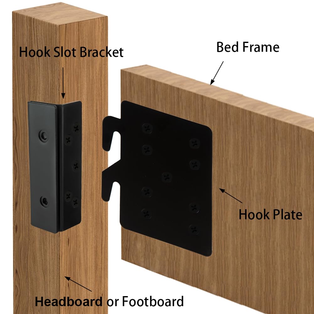 AKBFOX Bed Rail Hooks, Bed Rail Brackets, Bed Rail Hardware, Universal Bed Frame Parts Replacement with Double Hook Slot for Wooden Bed