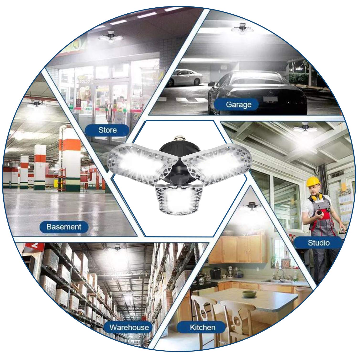 Amazing power Garage Light, 80 Watts Aluminum Basement Light with Adjustable Multi-Position Panels Daylight White 6500K 8000LM