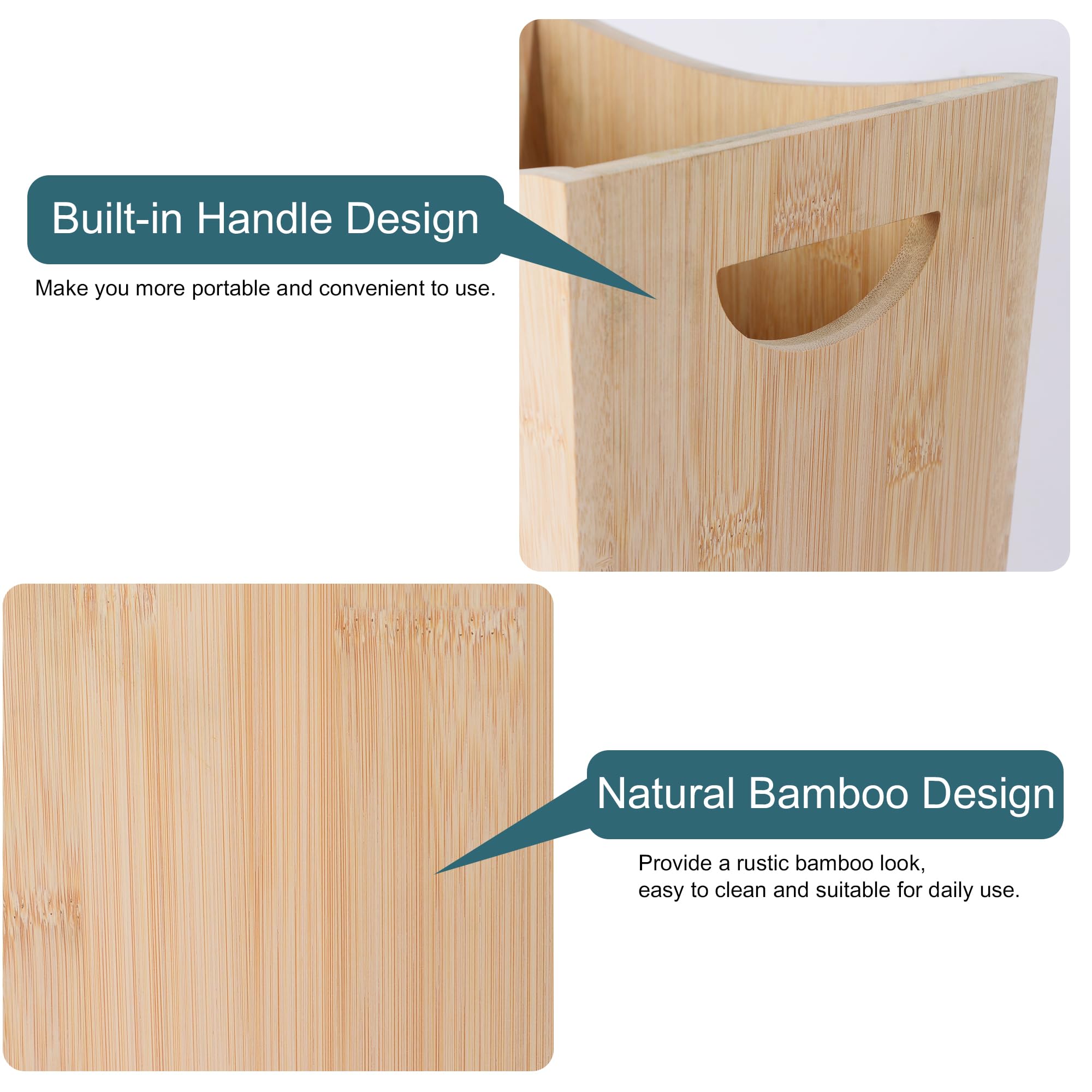 Bamboo Trash can,11.8" x 9.8" x 6"Small Waste Basket with Handles,Wooden Trash cans are Suitable for Offices, Bedrooms, Kitchens, and bathrooms