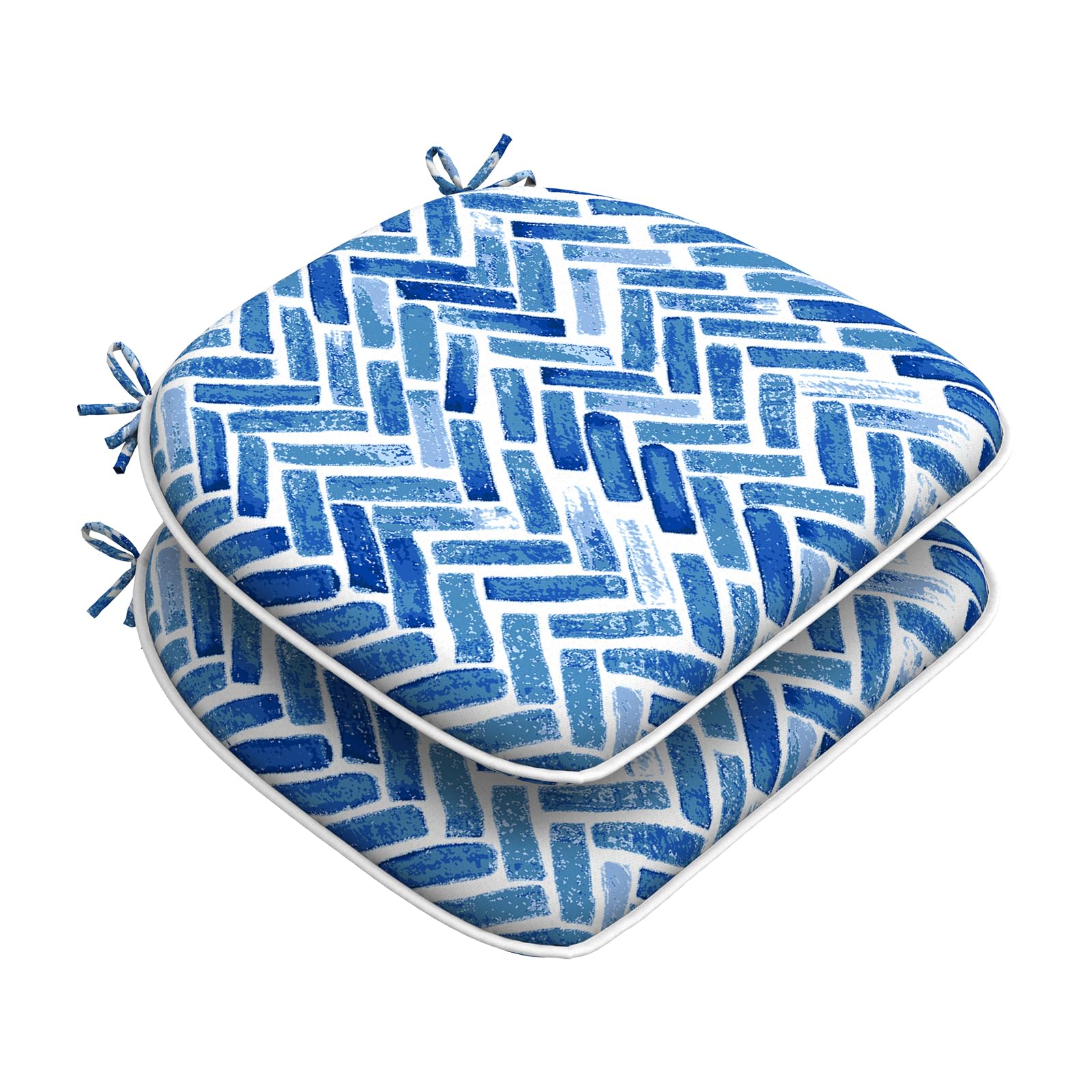 DYTXIII Set of 2 Outdoor Chair Cushions with Ties,Water Repellent Patio Chair Pads 17"x 16" for Outdoor Furniture,Round Corner Seat Cushions for Garden Yard Kitchen Blue Bricks
