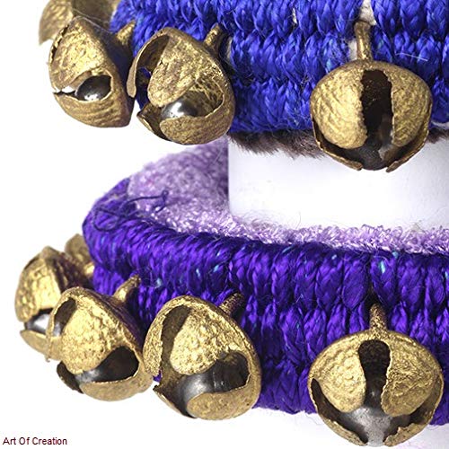 Art of Creation Kathak Dancing Ghungroo Anklet Pair 1 Line Big Indian Classical Dancers Musical Instrument Bharatnatayam Ghungru (Blue Paded 1 Line 20 Bell)