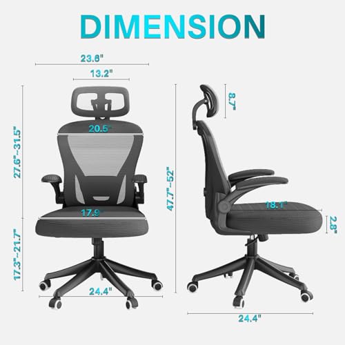 SeekFancy Ergonomic Office Chair M903, High Back Computer Desk Chair with Wheels, Comfy Mesh Office Chair with Adjustable Lumbar Support & Headrest, Black Swivel Executive Managerial Task Chair