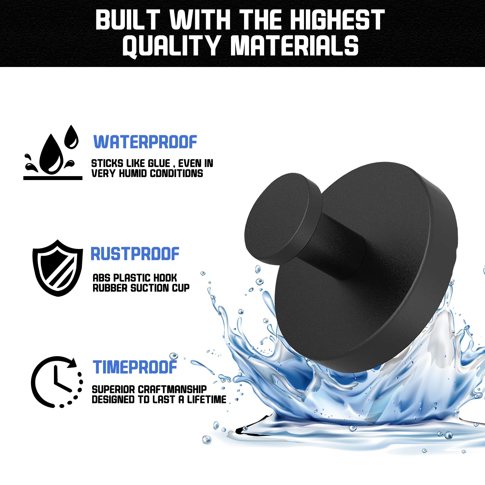 BCXYDQVQ Suction Cup Hooks for Shower, Bathroom, Hanging Towels, Robe, Loofah, Mounting on Glass Shower Doors, Bath Robe Hook Holder for Hanging up to 20 lbs,Tile, Mirrors, Matte Black, 2 Pack