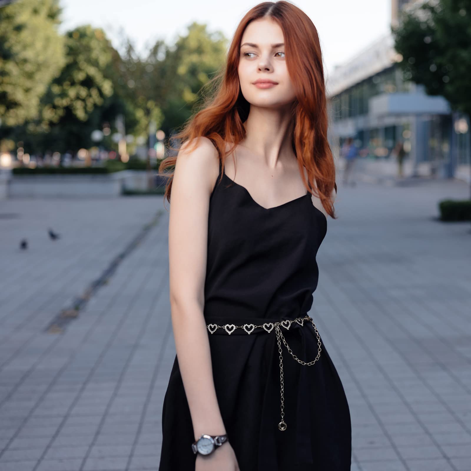 AWAYTR Waist Chains Belts for Women - Rhinestone Gold Silver Chain Belts for Dresses(Silver-Heart)