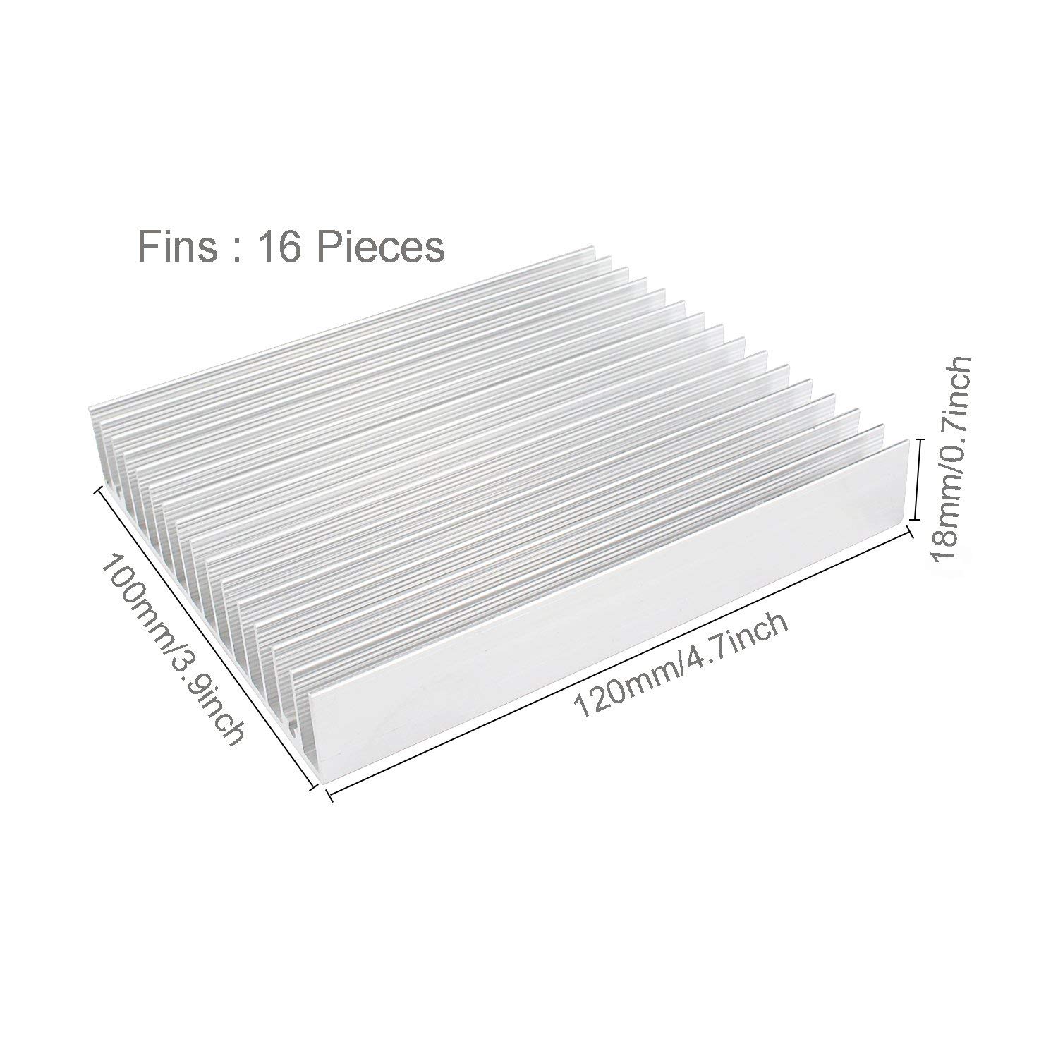 Aluminum Heat Sink Heatsink Module Cooler Fin for High Power Transistor Semiconductor Devices with 16 Pieces fins 120mmx 100mm x 18mm (2 Pieces)