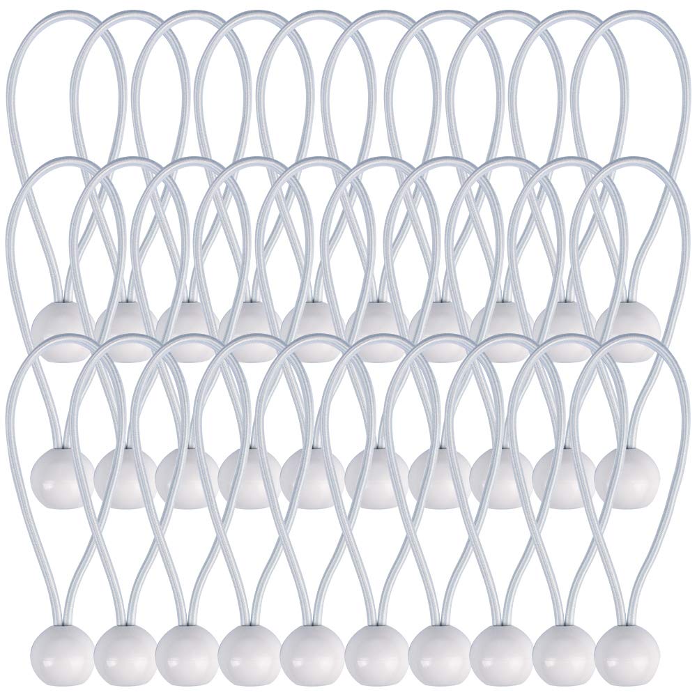 AOPRIE 30 Pcs Bungee Cords with Balls 4 inch White Ball Bungees Heavy Duty Tarp Bungee Cords Trap Weather Resistant Tie Down Strap for Camping, Tents, Cargo, Holding Wire and Hoses