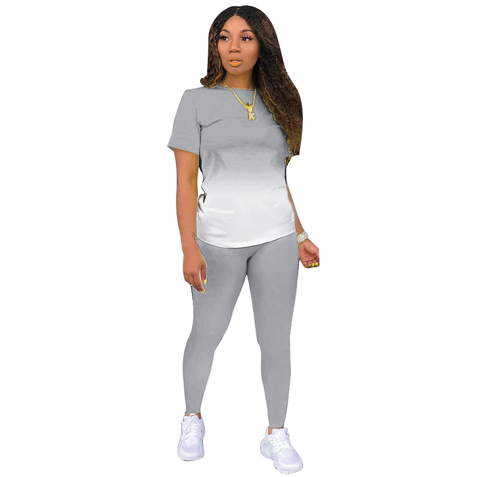 AOMONI Two Piece Outfits for Women Summer Bodycon Biker Pants Sets Casual Short Sleeve Top Tracksuit Plus Size Outfits Grey 3X-Large