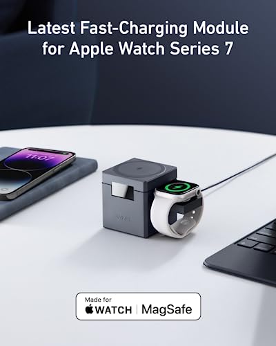 Anker MagSafe Charger Stand,Anker 3-in-1 Cube with MagSafe, 15W Max Fast Charging Stand, Foldable Wireless Charger for iPhone 15/14/13, Apple Watch S1-8/Ultra, AirPods (30W USB-C Charger Included)