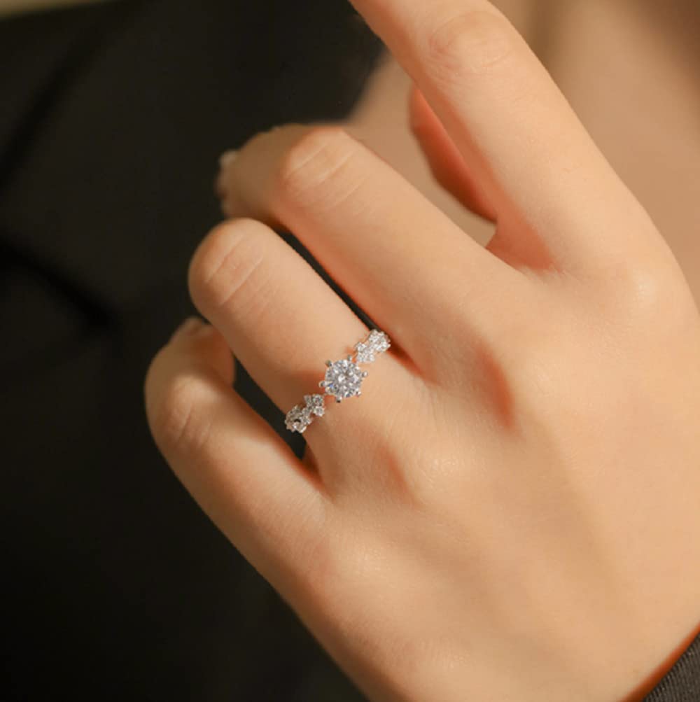 Awmnjtmgpw 925 Sterling Silver Inlaid Round Octagonal Zircon Zircon Fashion Wedding Ring Engagement Eternal Diamond Ring Exquisite Love Diamond Opening Stackable Adjustable Ring