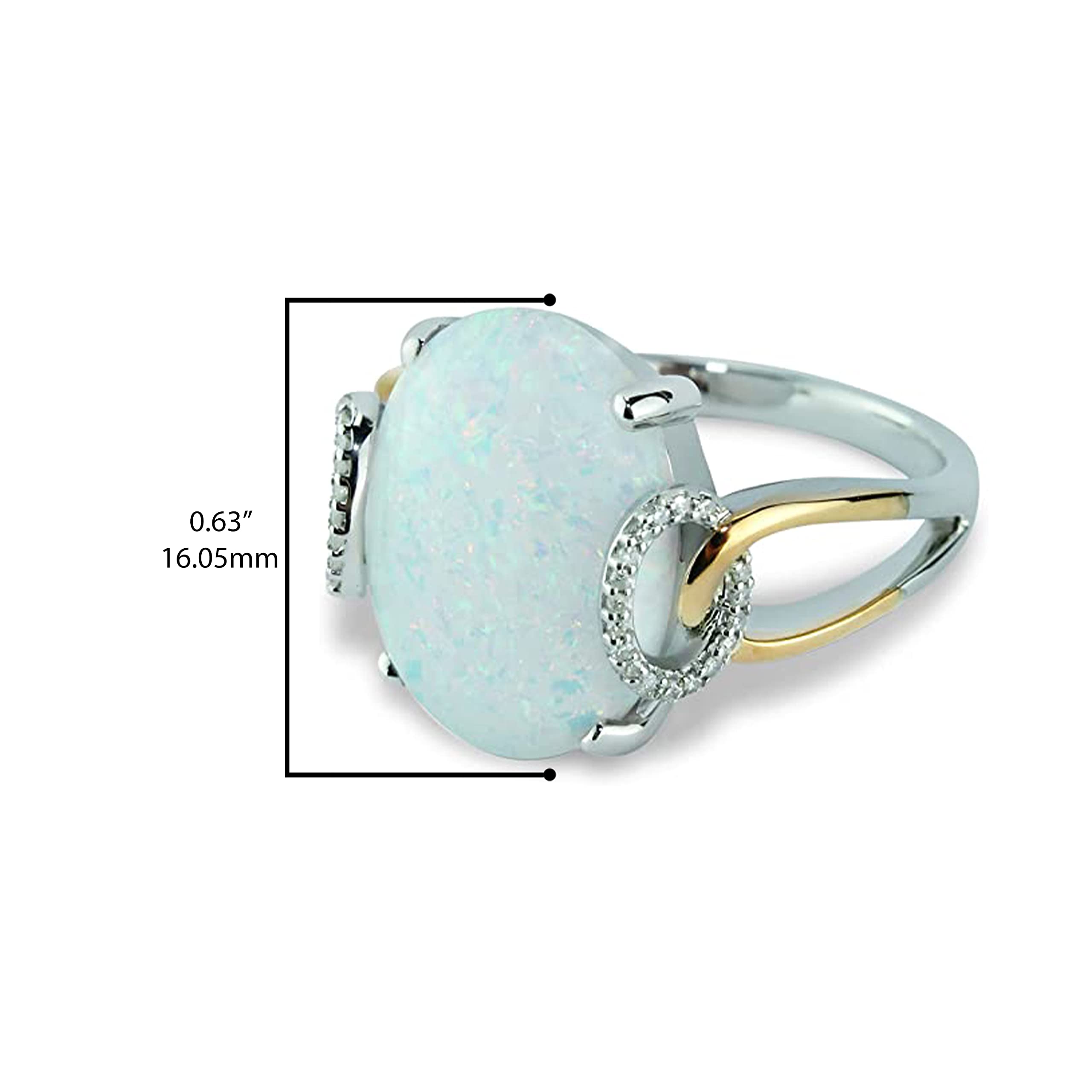 Belantina Heartland By Beverley Mitchell 10K Rose Gold with .925 Sterling Silver Oval Lab Created Opal Cabochon & Diamond Accented Statement Ring (H-I Color, I2-I3 Clarity) - Size 8