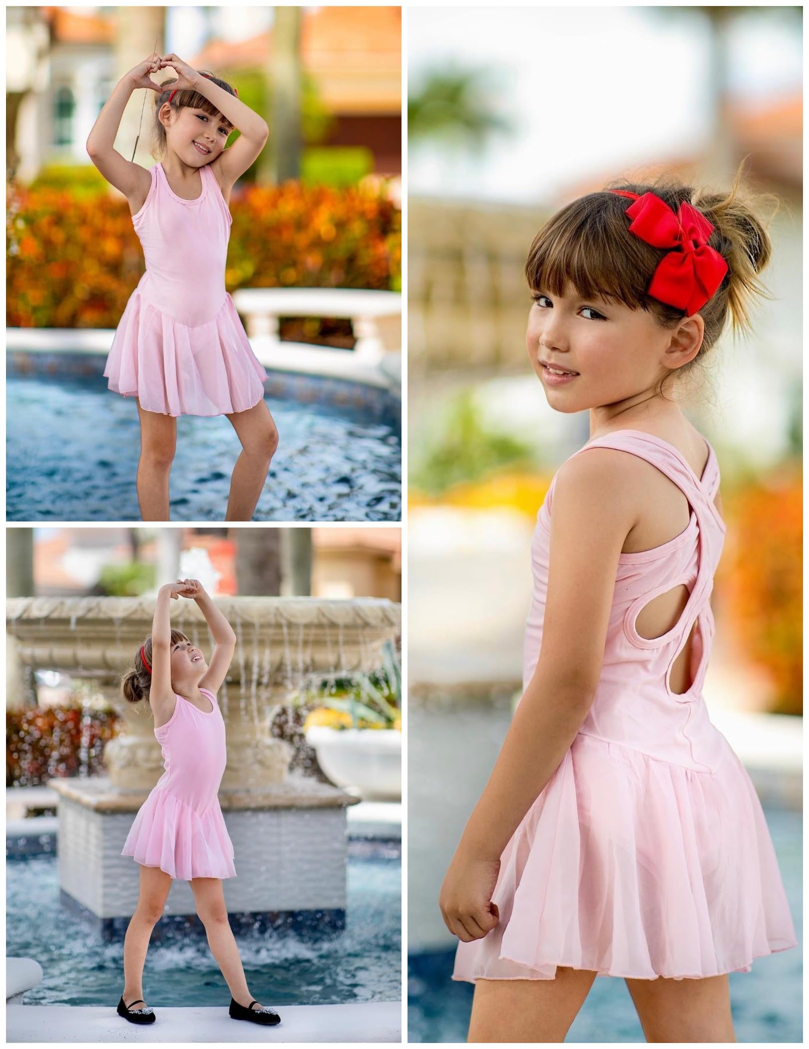 Arshiner Kid Girls Hollow Back Ballet Leotard with Skirt Sleeveless Dance Dresses