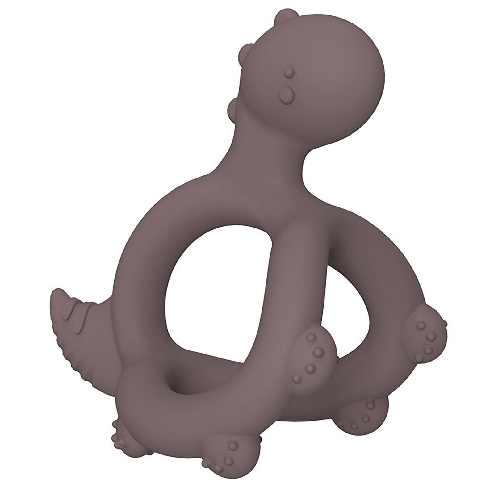 BIGSPINACH 3D Dinosaur Chew Teething Rings for Babies 3-24 Months with Pacifier Clip, Silicone Teething Toys, Hand Teethers for Babies (Brown)