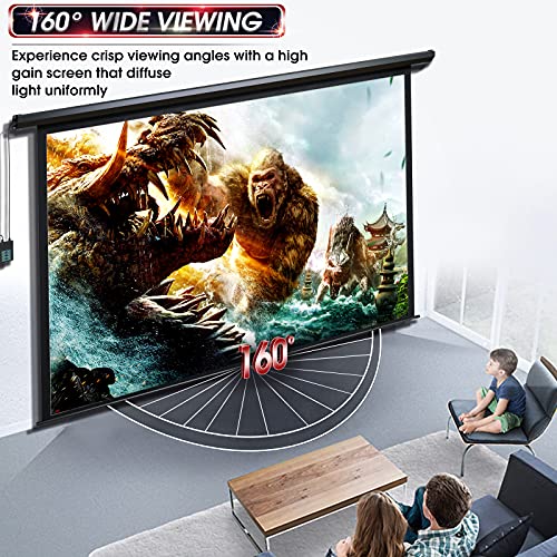 Aoxun Motorized Projector Screen Pull Down with Remote Control 100 inch Electric 16:9 Projection Screen,Video Projection Screens-White