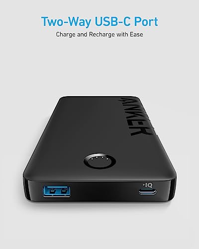 Anker Power Bank, 10,000mAh Portable Charger (PowerCore PIQ), High-Capacity Battery Pack for iPhone 15/15 Plus/15 Pro/15 Pro Max/14/14 Pro/Samsung/Pixel/LG (Cable and Charger Not Included)(Black)