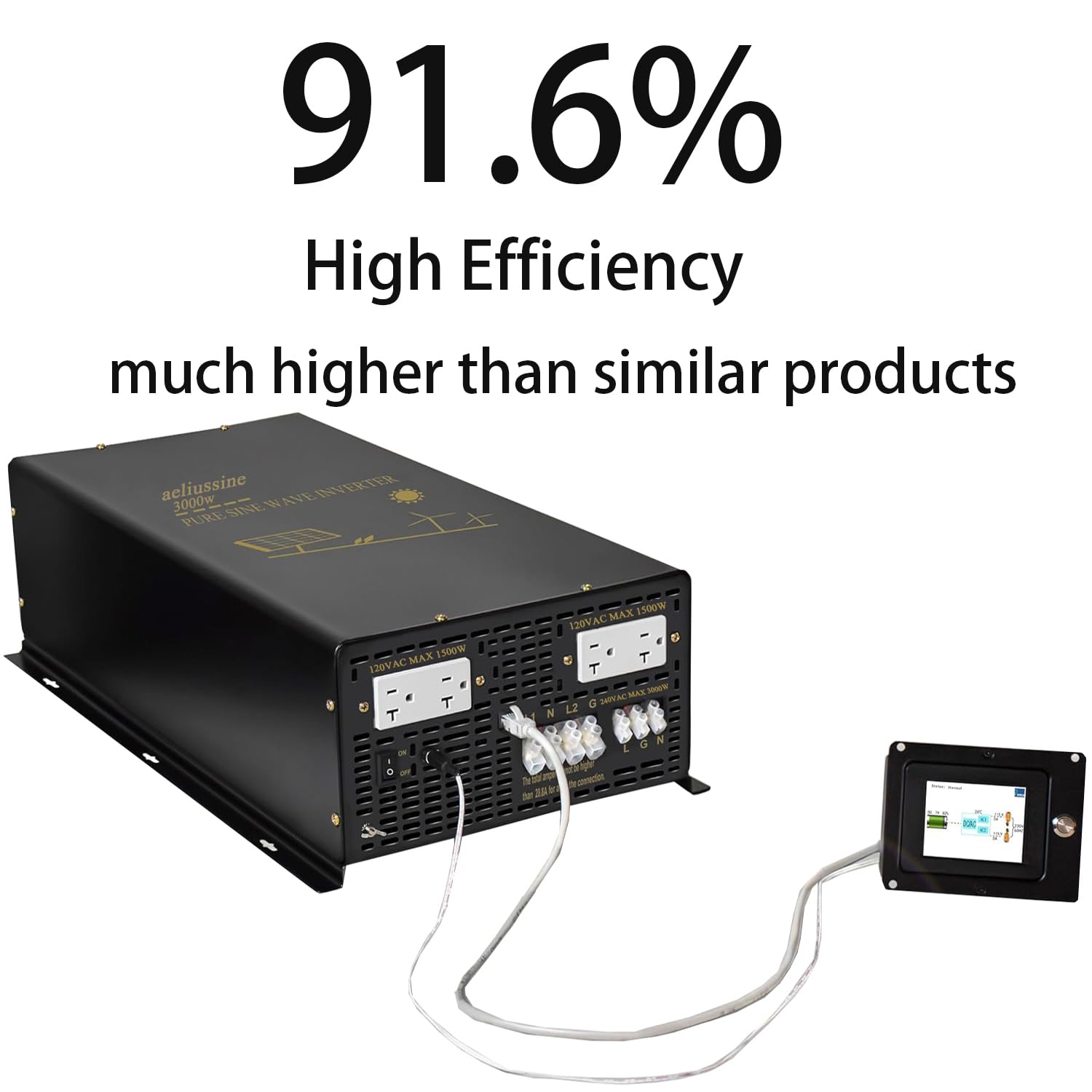 aeliussine 1000W Pure Sine Wave Power Inverter: 12V DC to 110V AC with LED Display and Remote Control for RV, Camping, Home Use