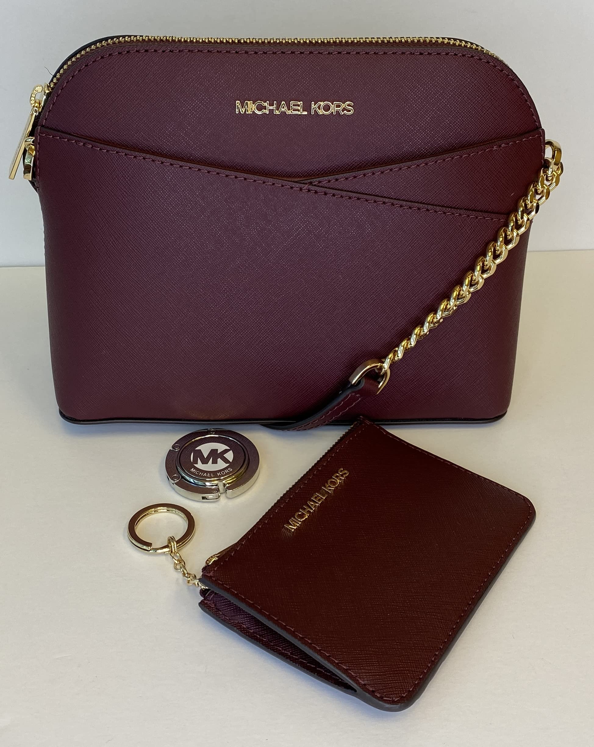 Michael Kors MICHAEL Michael Kors Jet Set Travel MD Dome XCross Crossbody bundled with SM TZ Coinpouch Purse Hook (Merlot)