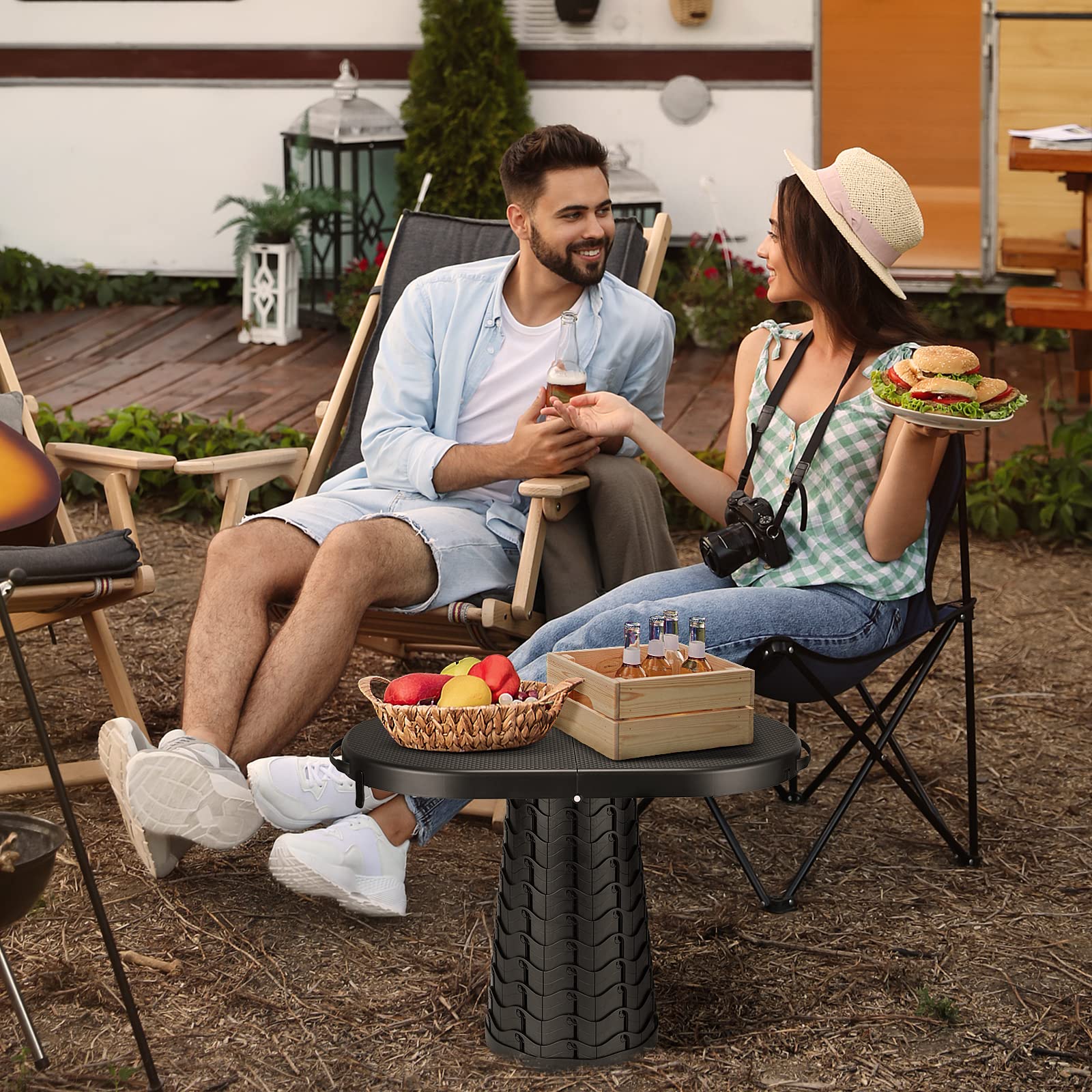 Ayburku Collapsible Stool – 2 in 1 Portable Chair Mini Table – Ultra Light Easy to Carry Retractable Stool Works As Coffee Table, Small Table – Heavy Duty Plastic Telescopic Stool for Camping, Picnic