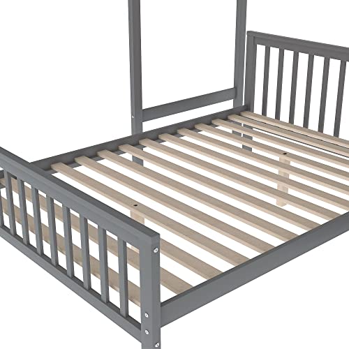 Goohome Twin Over Full Bunk Bed with Staircase, Wooden Twin Over Full Stairway Bunk Bed L Shaped Bunk Beds for Kids, Twin Loft Bed with Storage Drawers and Full Platform Bed, No Box Spring Needed