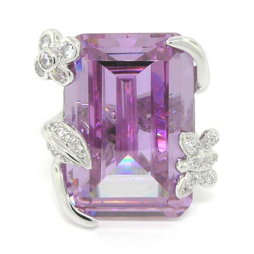 Alljoy Flower/Butterfly Large Cocktail Ring -Lavender CZ & pavé.925 Sterling Silver, Size 8