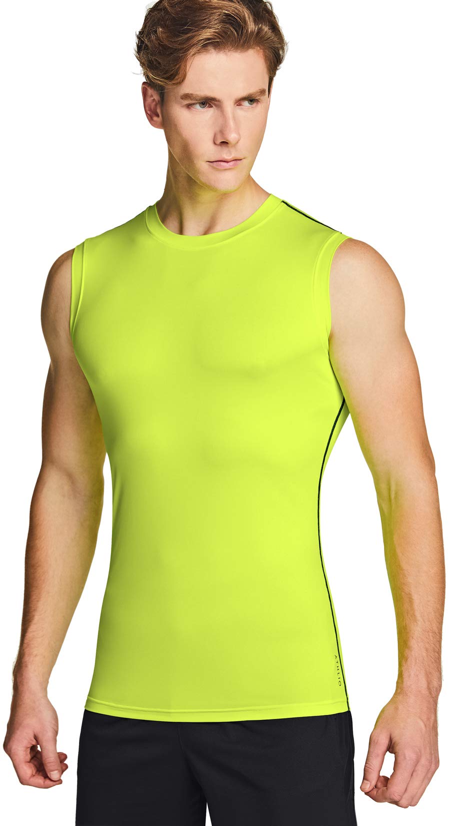 ATHLIO CLSX Men's Sleeveless Workout Shirts, Dry Fit Running Compression Cutoff Shirts, Athletic Base Layer Tank Top, 3pack Sleeveless Tops Neon Yellow/Blue/Red, Medium