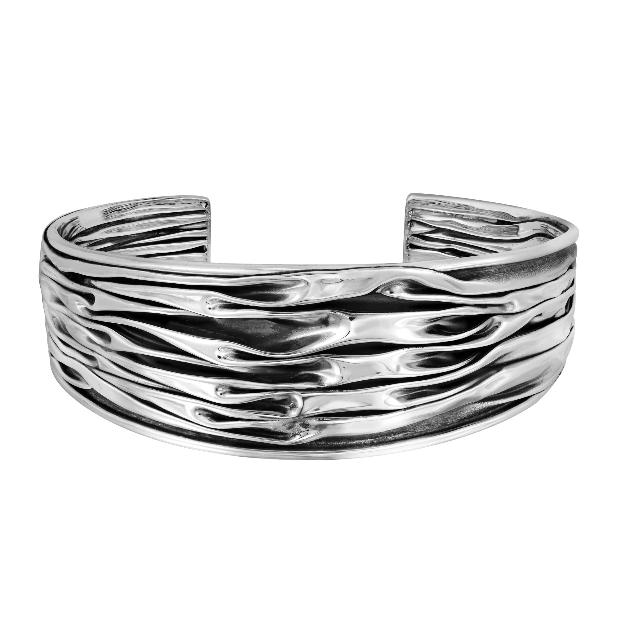 AeraVida Artsy Ocean Waves .925 Sterling Silver Handmade Cuff Bracelet