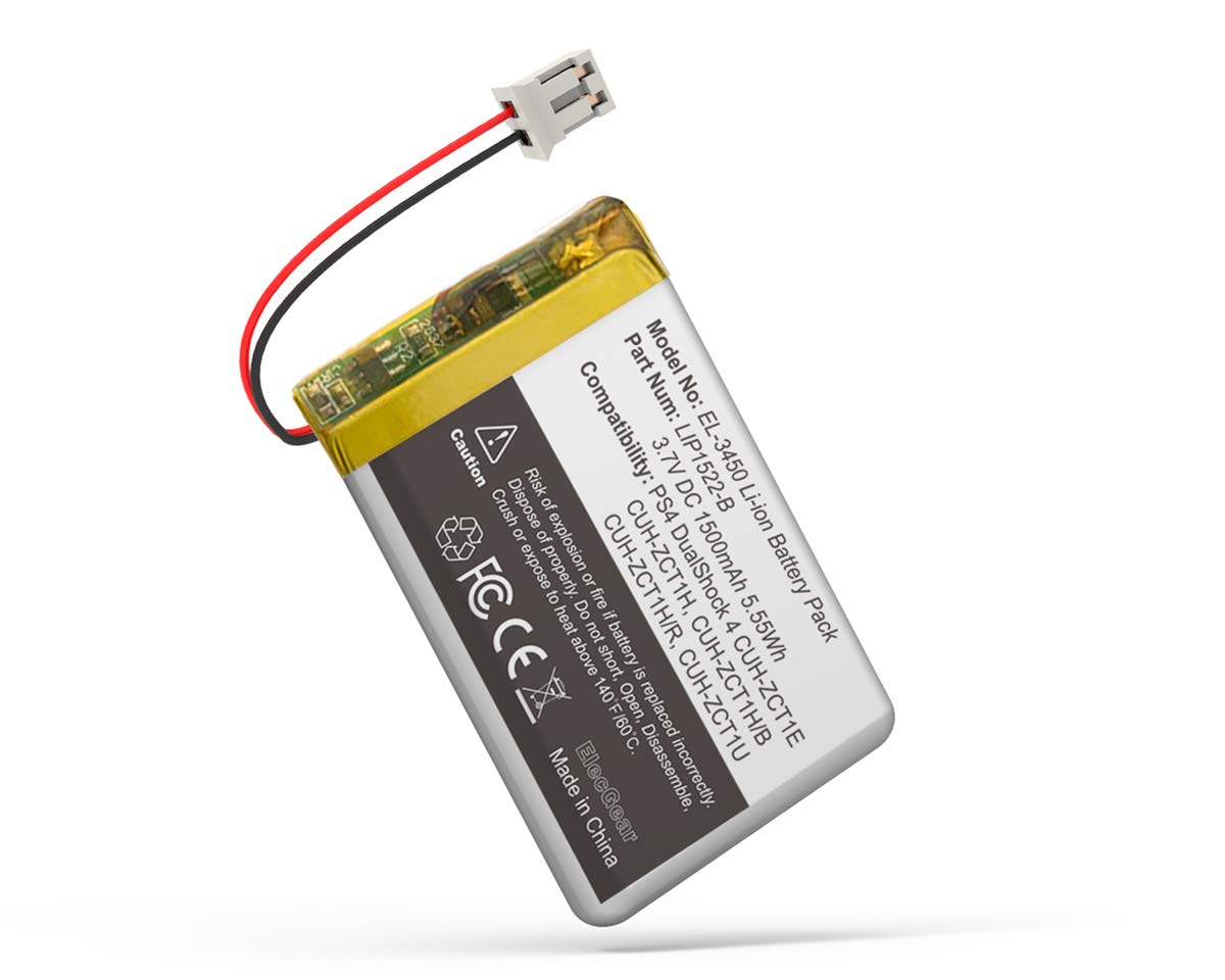 ElecGear 1PC Replacement Battery Pack for PS4 Controller V1-3, 1500mAh Li-ion Rechargeable Battery for PlayStation 4 DualShock CUH-ZCT1 Series LIP1522 with Big Plug, Repair Tool Kit Included