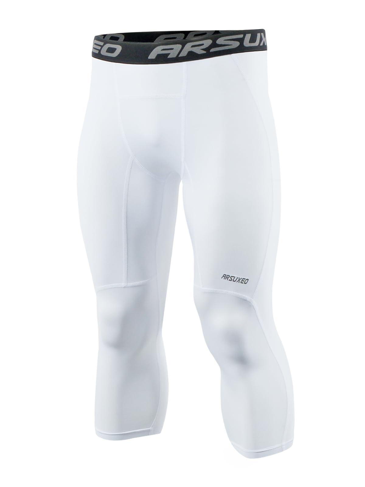 ARSUXEO Men's 3/4 Running Compression Tights Capri Pants K75 White Size Medium