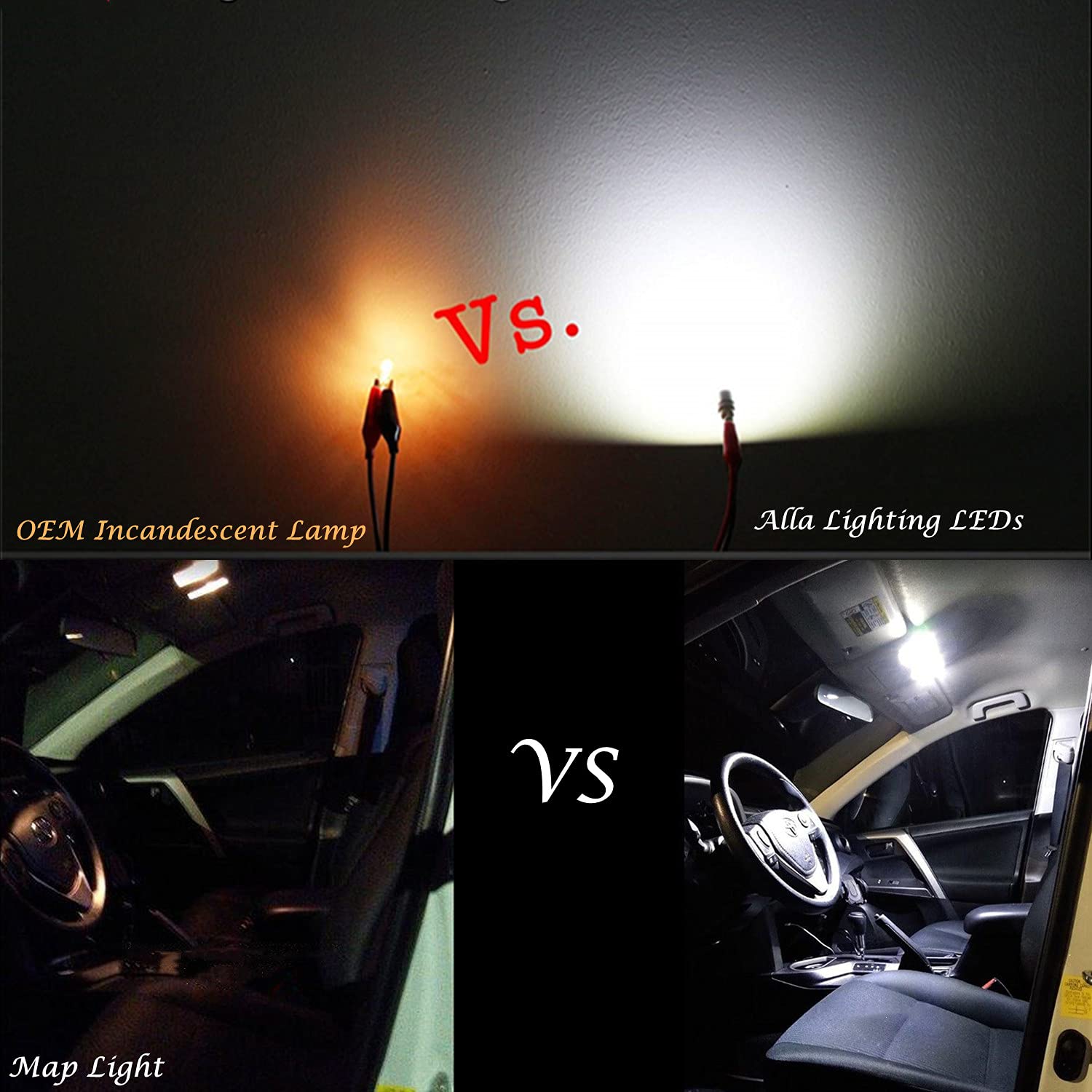 Alla Lighting Newest 4x T10 194 168 LED Bulbs W5W 2825 175 158 CAN-Bus, 6000K White License, Parking, Map, Dome, Door, Trunk Lights, Super Bright 12V SMD Replacement for Cars, Trucks, RVs