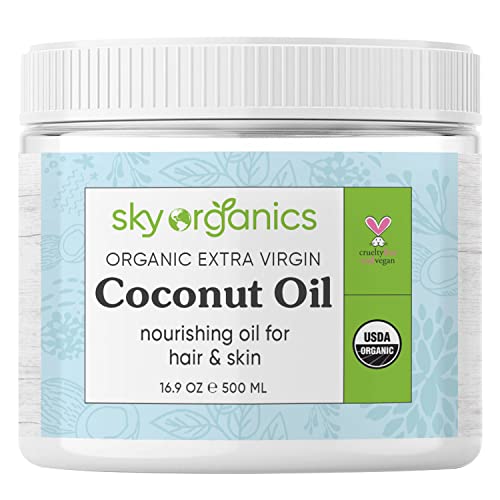 Sky Organics Organic Extra Virgin Coconut Oil for Hair & Skin, 100% Pure & Cold Pressed USDA Certified Organic to Moisturize, Soften & Nourish, 16.9 fl. Oz