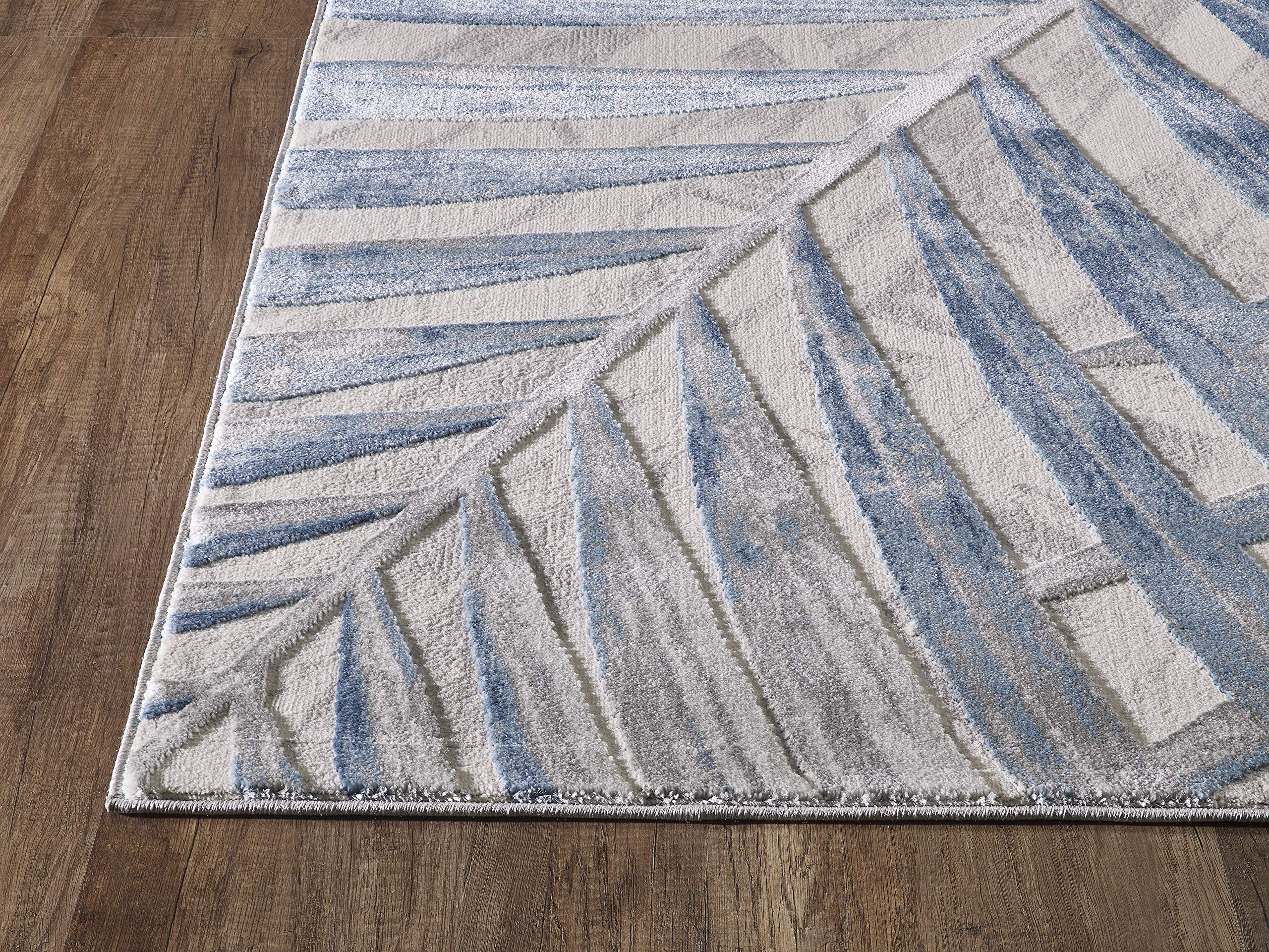 Abani 4' x 6' Blue Grey & Beige Floral Palm Leaf Pattern Area Rug Rugs - Nova Collection Modern Eclectic Style Accent Rug