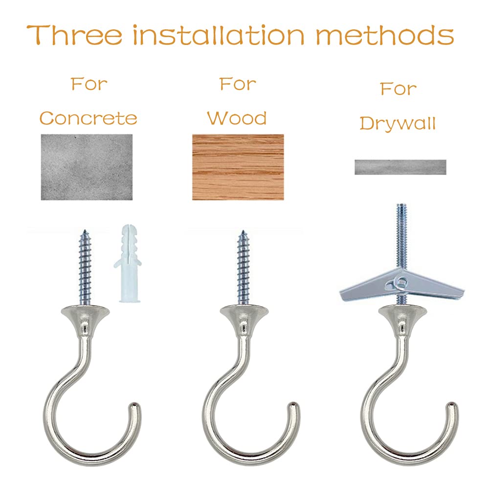 Lizntiate 4 Sets Ceiling Hook Large Swag Heavy Duty Swag Hook with Hardware for Hanging Plants Ceiling Easy Installation Cavity Wall Dry Wall Indoor & Outdoor (4 Sets Silver)