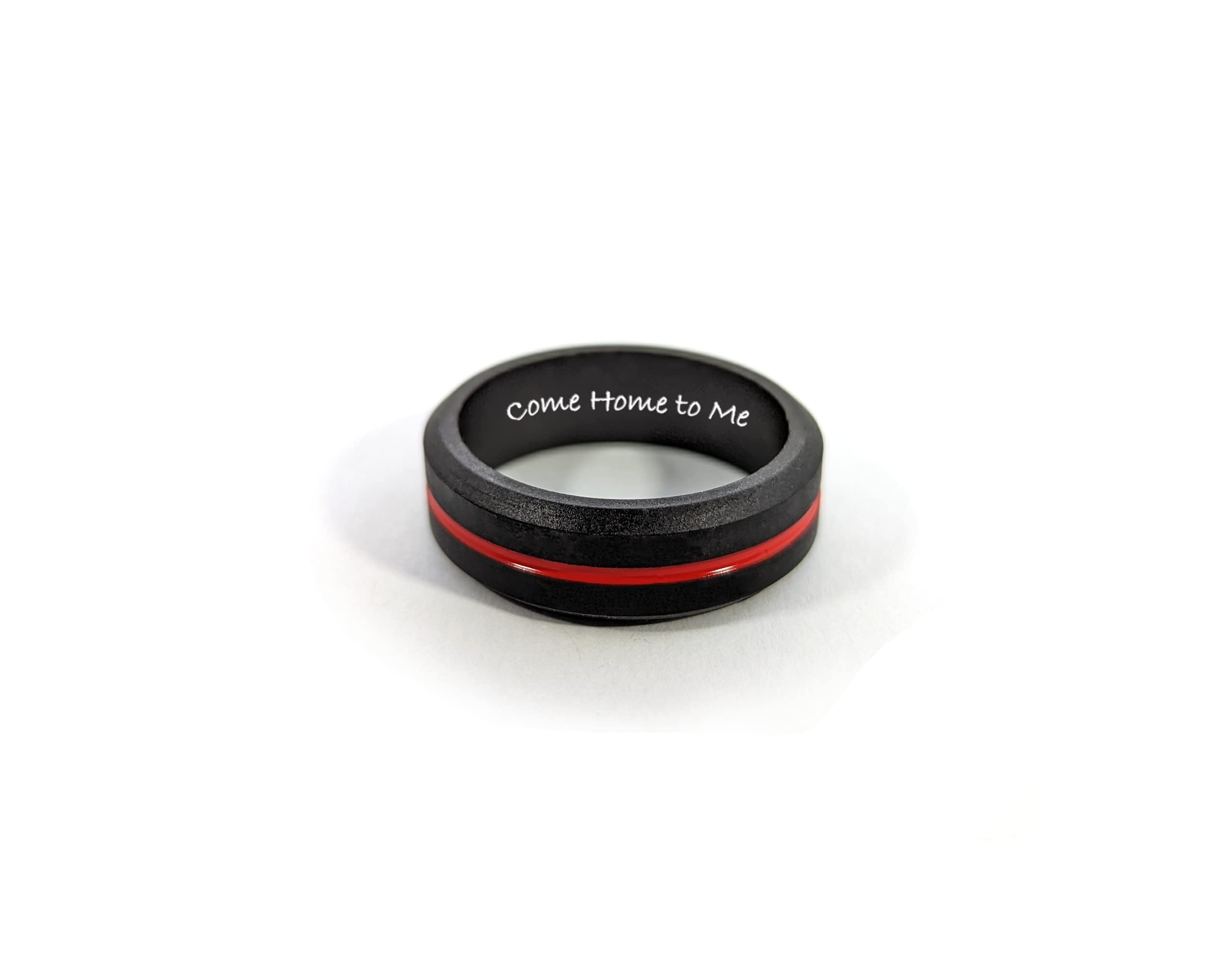 AERA CUSTOM ENGRAVED Thin Red Line Silicone Wedding Ring - Personalize Any Text, Symbol, Image - SHIPS NEXT DAY