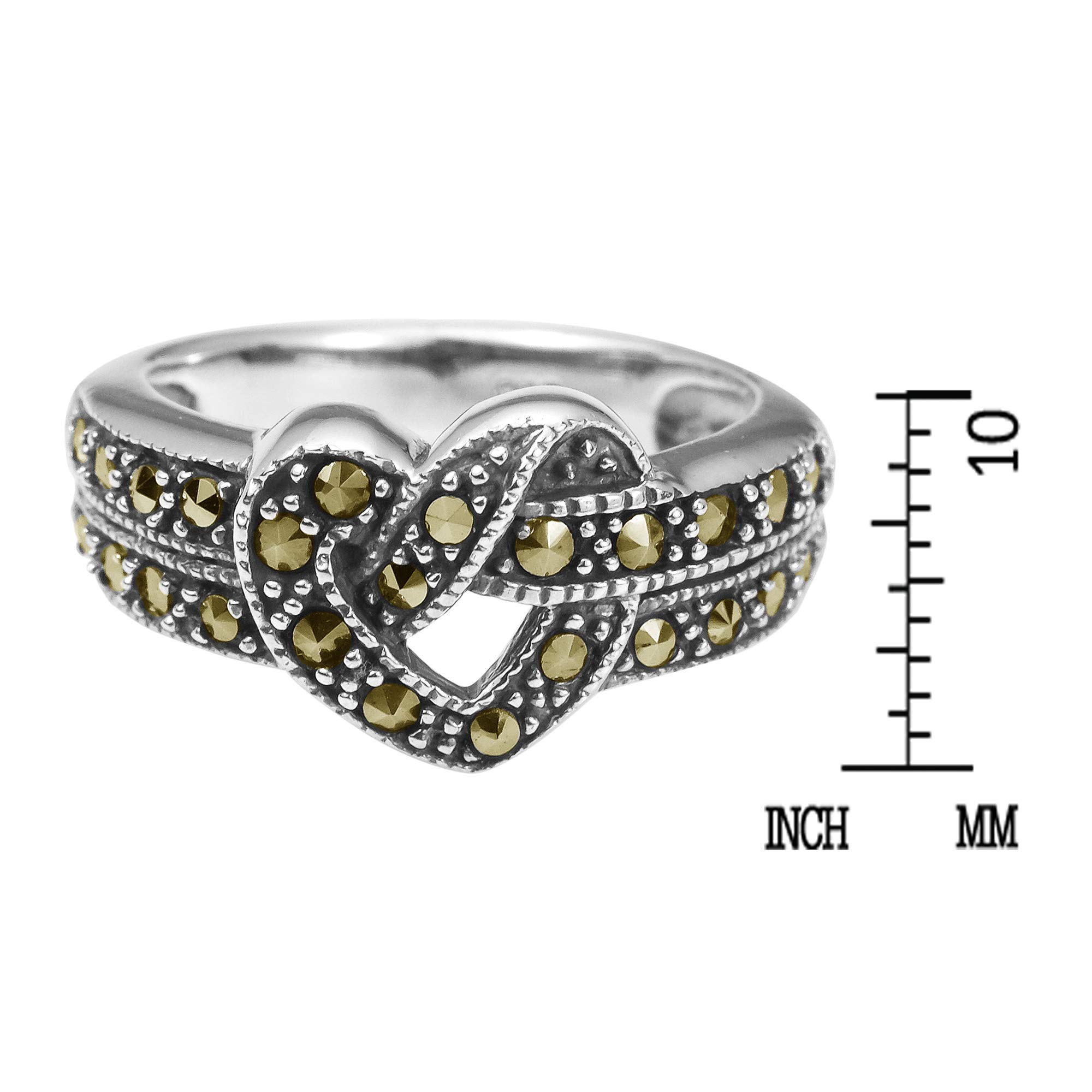 AeraVida Beautitul Heart Knot Marcasite .925 Sterling Silver Ring (9)