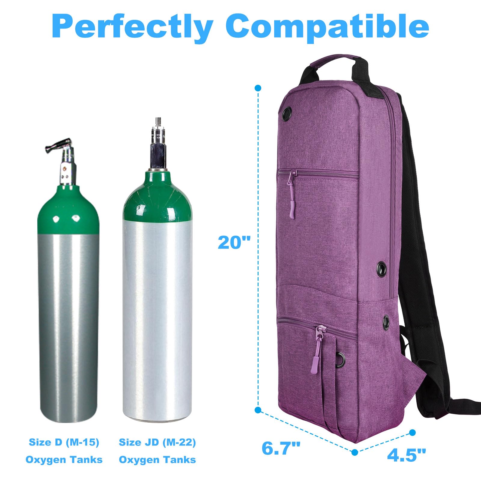 APDTEK Portable Oxygen Tank Backpack Only for Size D (M-15), Size JD (M-22) Oxygen Cylinder Backpack Bag with Durable Straps for Travel - Easy to Carry (Purple)