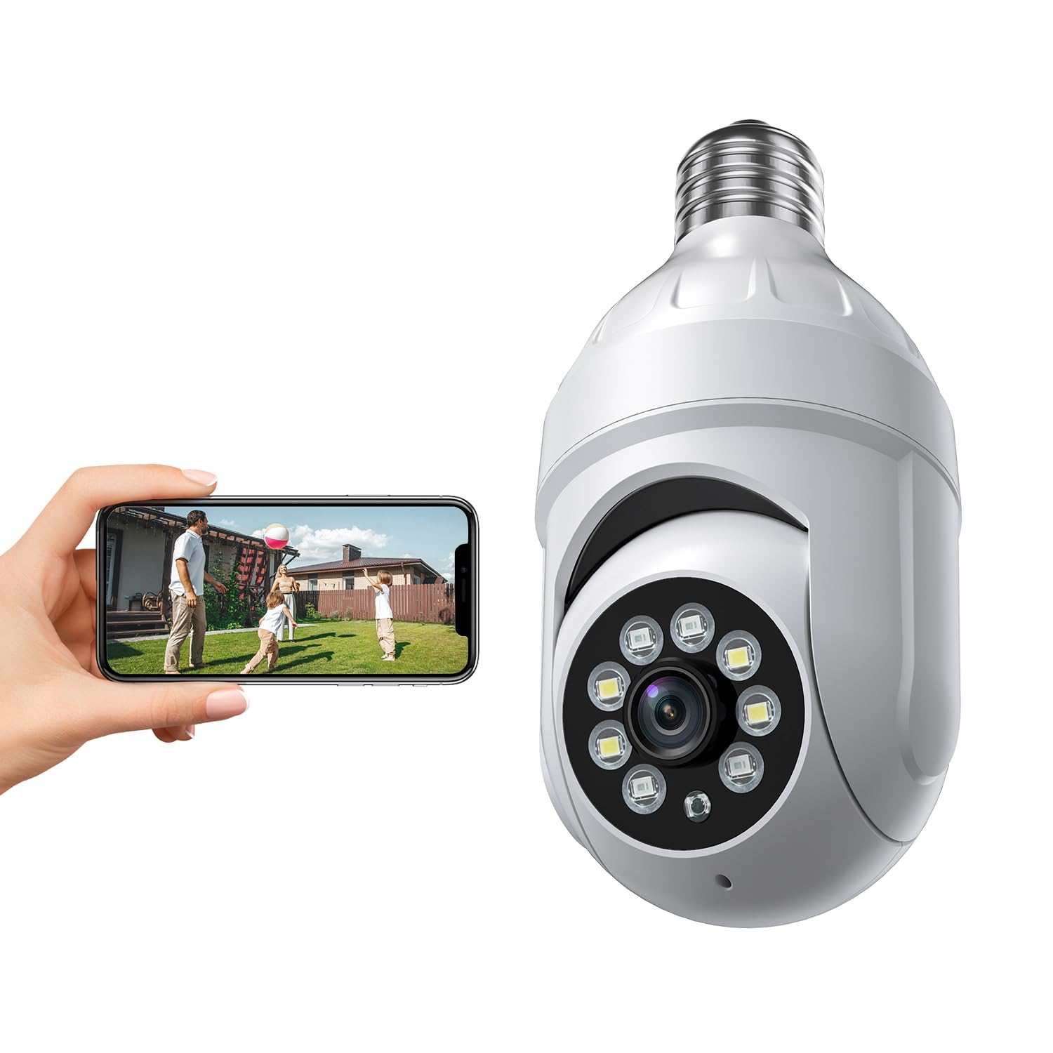 ALPHAPEACH 1080P Smart Light Bulb Home Security Camera Outdoor, Color Night Vision, AI Human Detection, 2-Way Audio, Cloud Storage, 355-degree Rotation, Indoor Surveillance, 2.4GHz WiFi