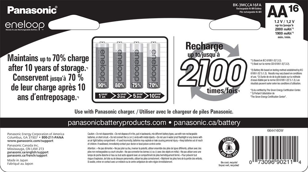 Eneloop Panasonic BK-3MCCA16FA AA 2100 Cycle Ni-MH Pre-Charged Rechargeable Batteries & BQ-CC55SBA Advanced Individual Battery 3 Hour Quick Charger with 4 LED Charge Indicator Lights, White