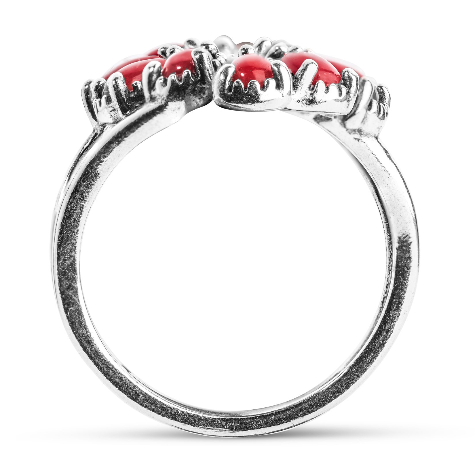 American West Sterling Silver Red Coral Gemstone Cluster Ring Size 5