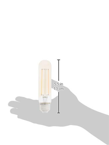 Amazon Basics 40 Watt Equivalent, Amber, Dimmable, 15,000 Hour Lifetime, T10 Vintage Glass LED Light Bulb , ,Yellow, 2-Pack