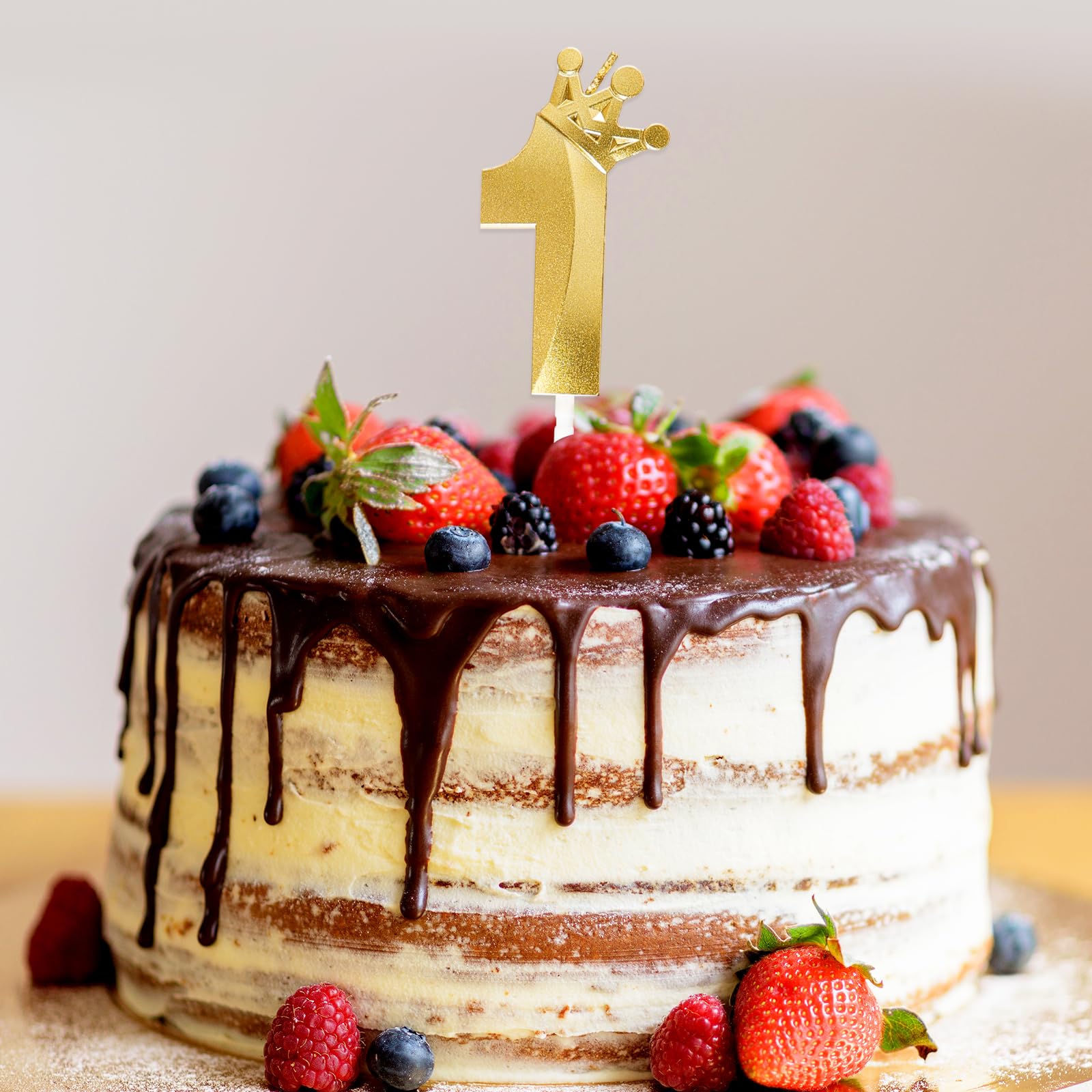 Number 1 Birthday Candles Sparklers Firework, Sparkler Candles for Birthday Cake, 3D Crown Designed Cake Candle Topper Decorations (Gold, 3.15 inch)